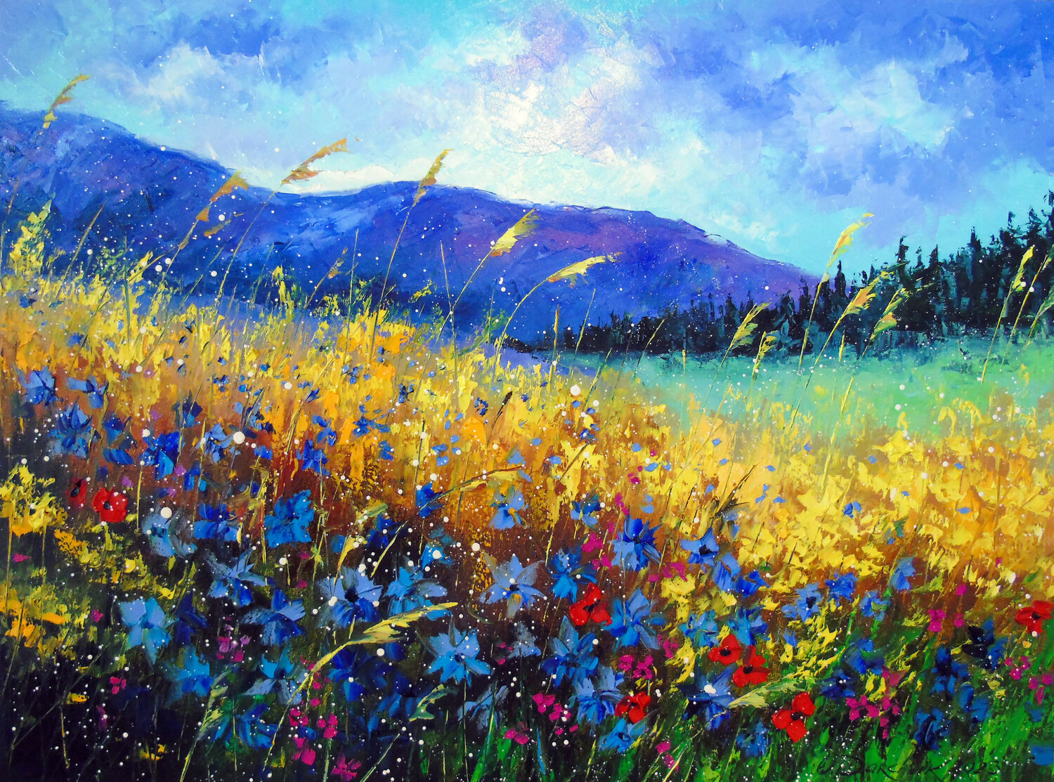 Field flowers in the mountains de Olha Darchuk (2023): Pintura Óleo en ...