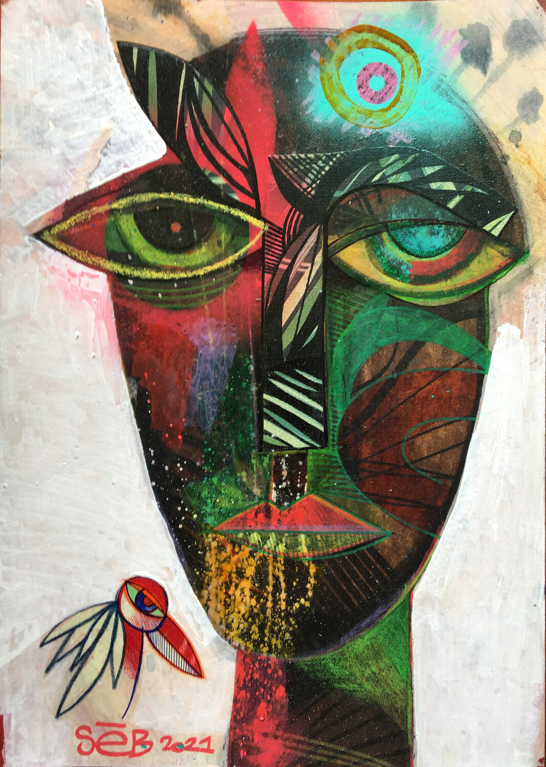 Mata Koko 2 by Seb (2021) : Work on Paper Acrylic, Collage on Cardboard - Singulart