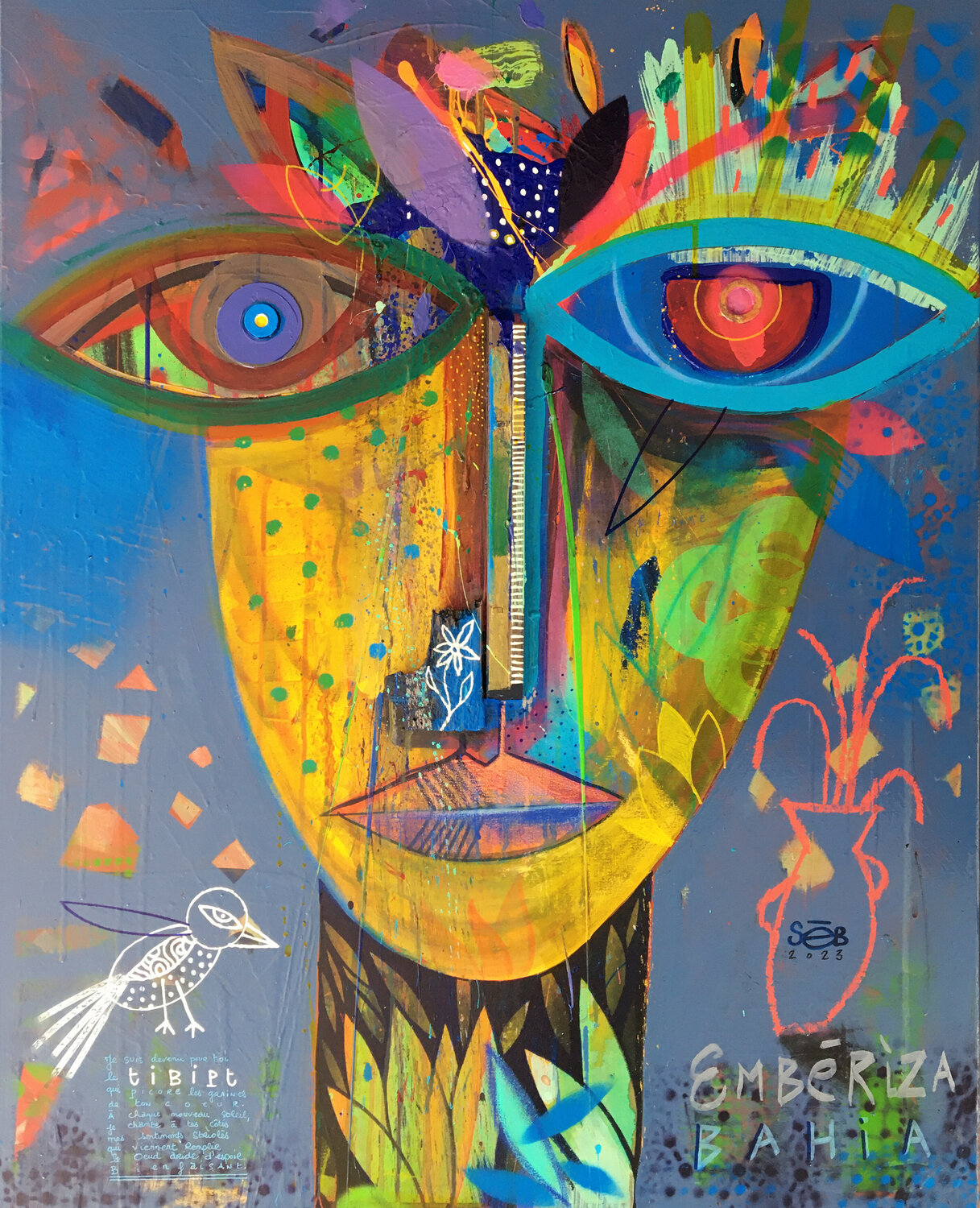 Embériza Bahia by Seb (2023) : Painting Acrylic, Oil Pastel on Canvas ...