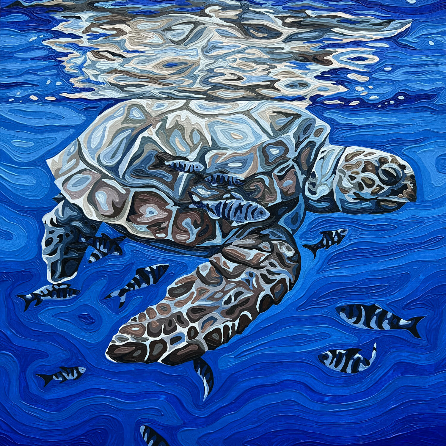 Loggerhead Sea Turtle by Irina Pushkareva (2022) : Painting Oil on Wood ...