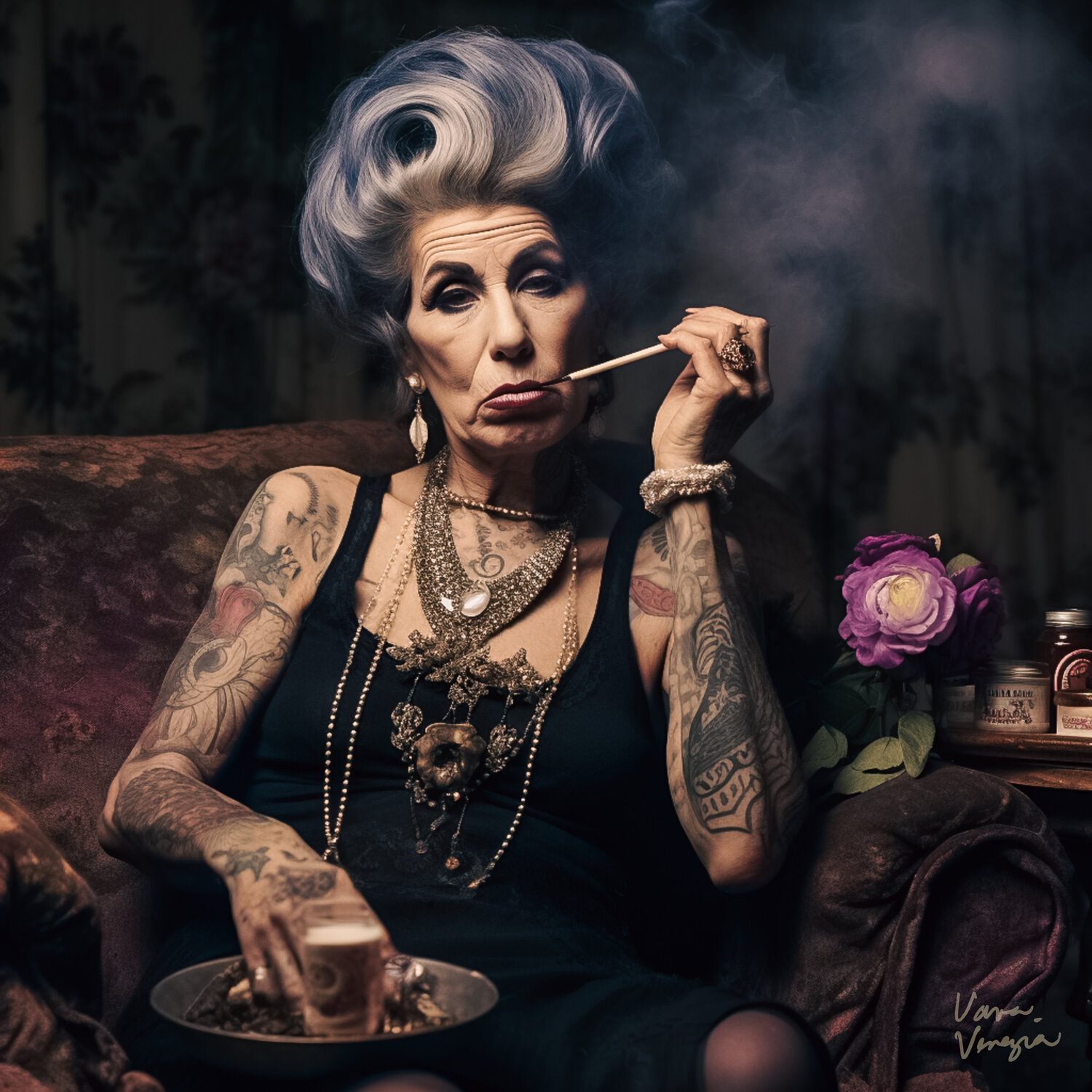 Amy Winehouse smoking at age 80 by Vava Venezia Dellert (2023) : Print ...