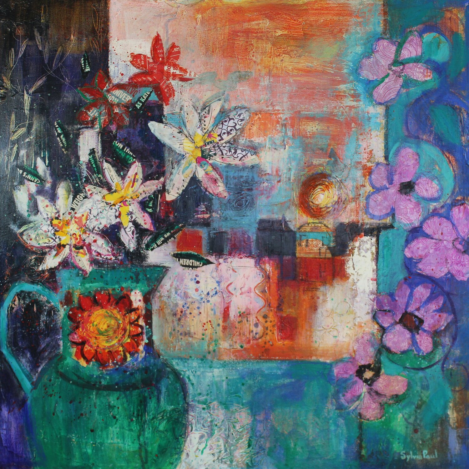 Sunset Still Life by Sylvia Paul (2014) : Painting Acrylic, Collage on ...