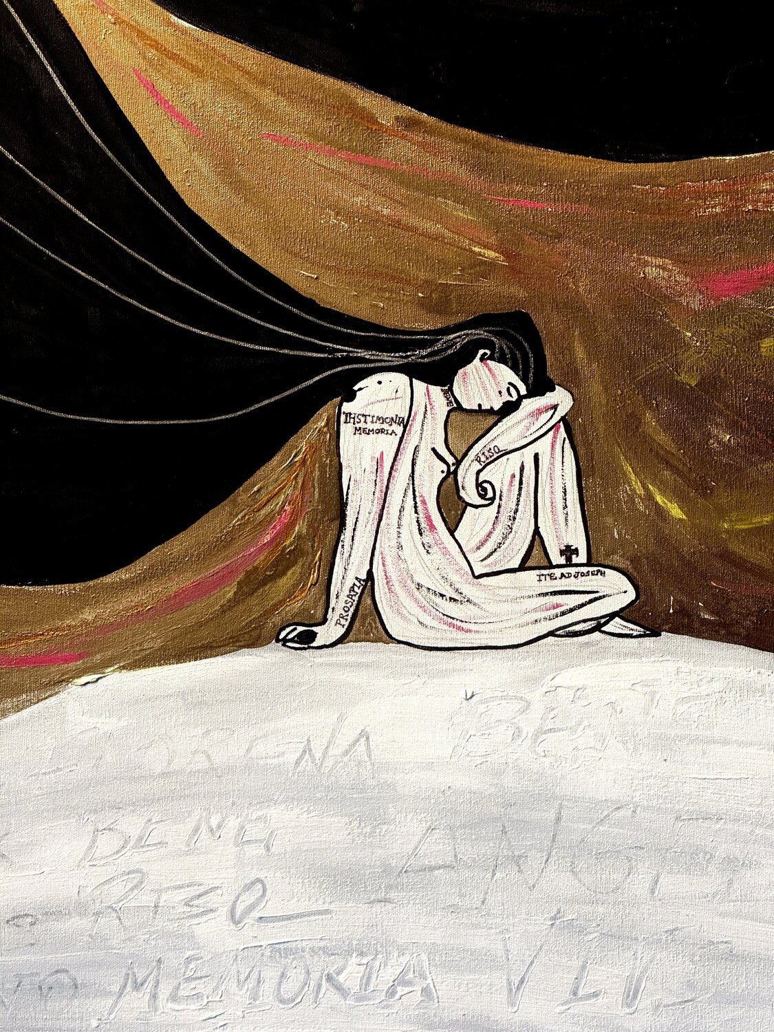 Angelus I — Figurative Gold Painting from Artist’s Italian Residency ...