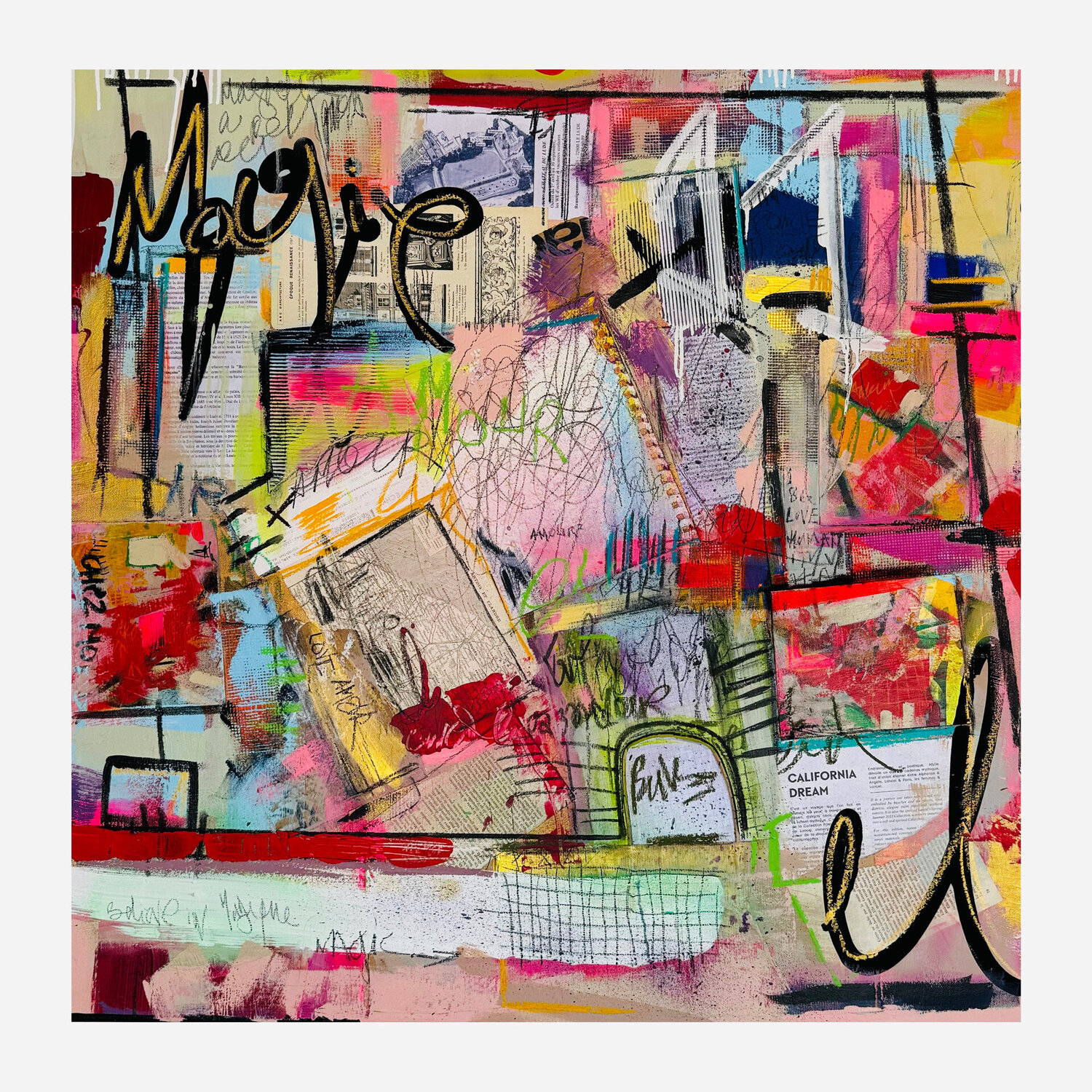 "Golden Magic" by Manaz Raiszadeh (2024) : Painting Acrylic, Collage on ...