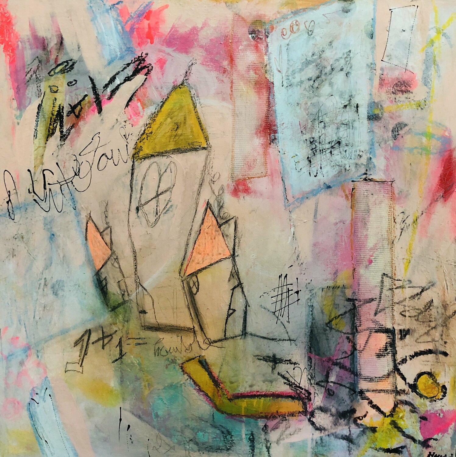 "1+1=3" von Manaz Raiszadeh (2018): Malerei Acryl, Collage auf Holz ...