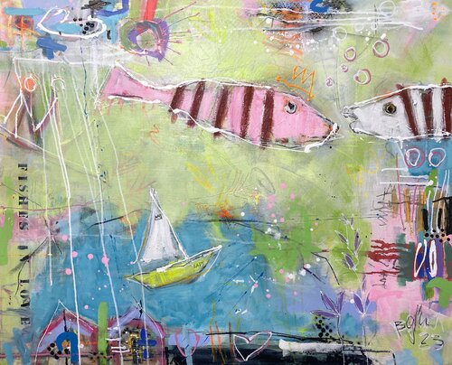 Fishes in Love No.6 by Bea Schubert (2023) : Painting Acrylic, Pastel ...