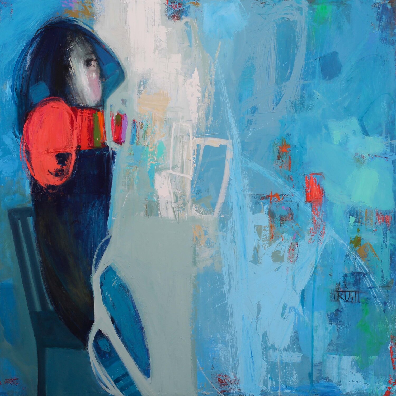 Girl with scharf by Ruhulla Hasanzade (2022) : Painting Acrylic, Oil on Canvas - Singulart