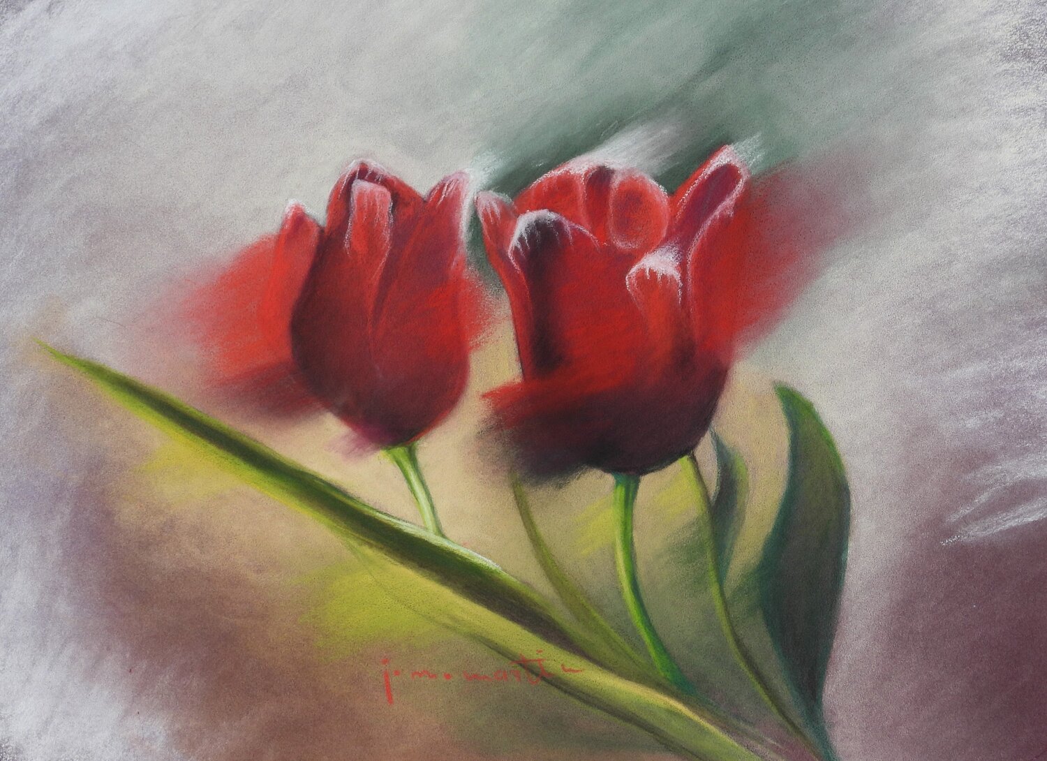 Tulipanes rojos by José Maria Martin (2022) : Painting Pastel on Paper ...