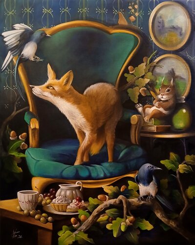 The fox and the grapes by Zoe Chigi (Valentina Toma') (2024) : Painting ...