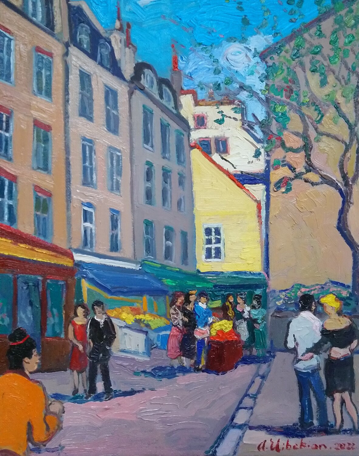 Scène du Marché a Paris by Areg Elibekian (2022) : Painting Oil on ...