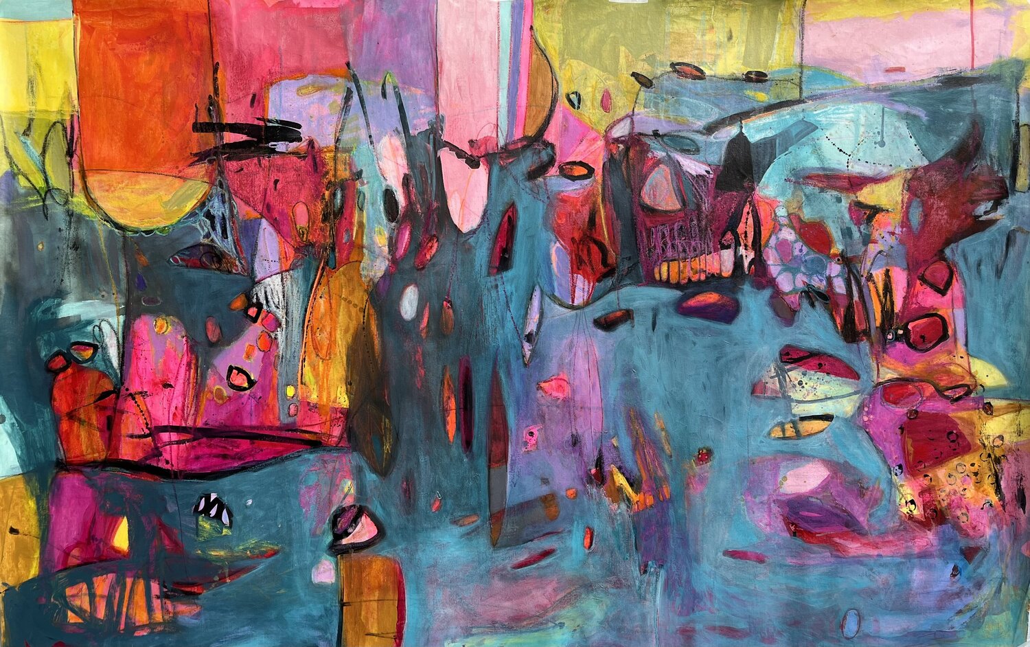 Acuática 4 by Sandra Botner (2022) : Painting Acrylic, Oil Pastel on ...