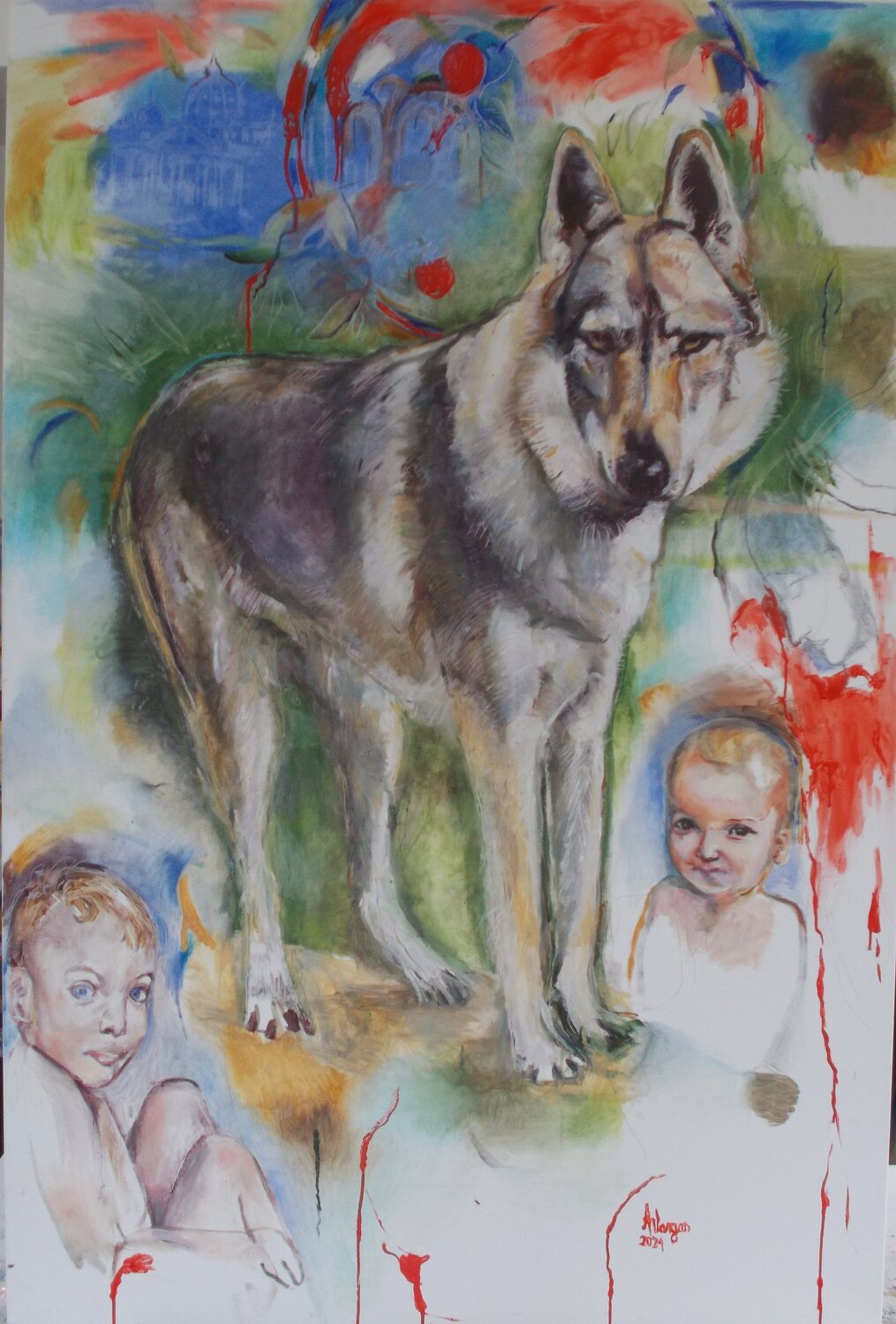 Romulus and Remus by Anette Vargas (2021) : Painting Oil, Tempera on ...