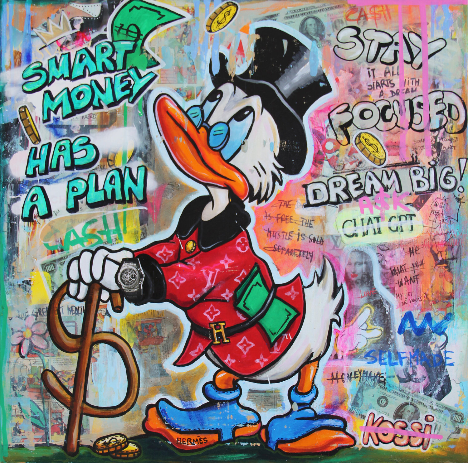 Be smart and focus von Kristin Kossi (2023): Malerei Acryl, Collage auf Leinwand - SINGULART