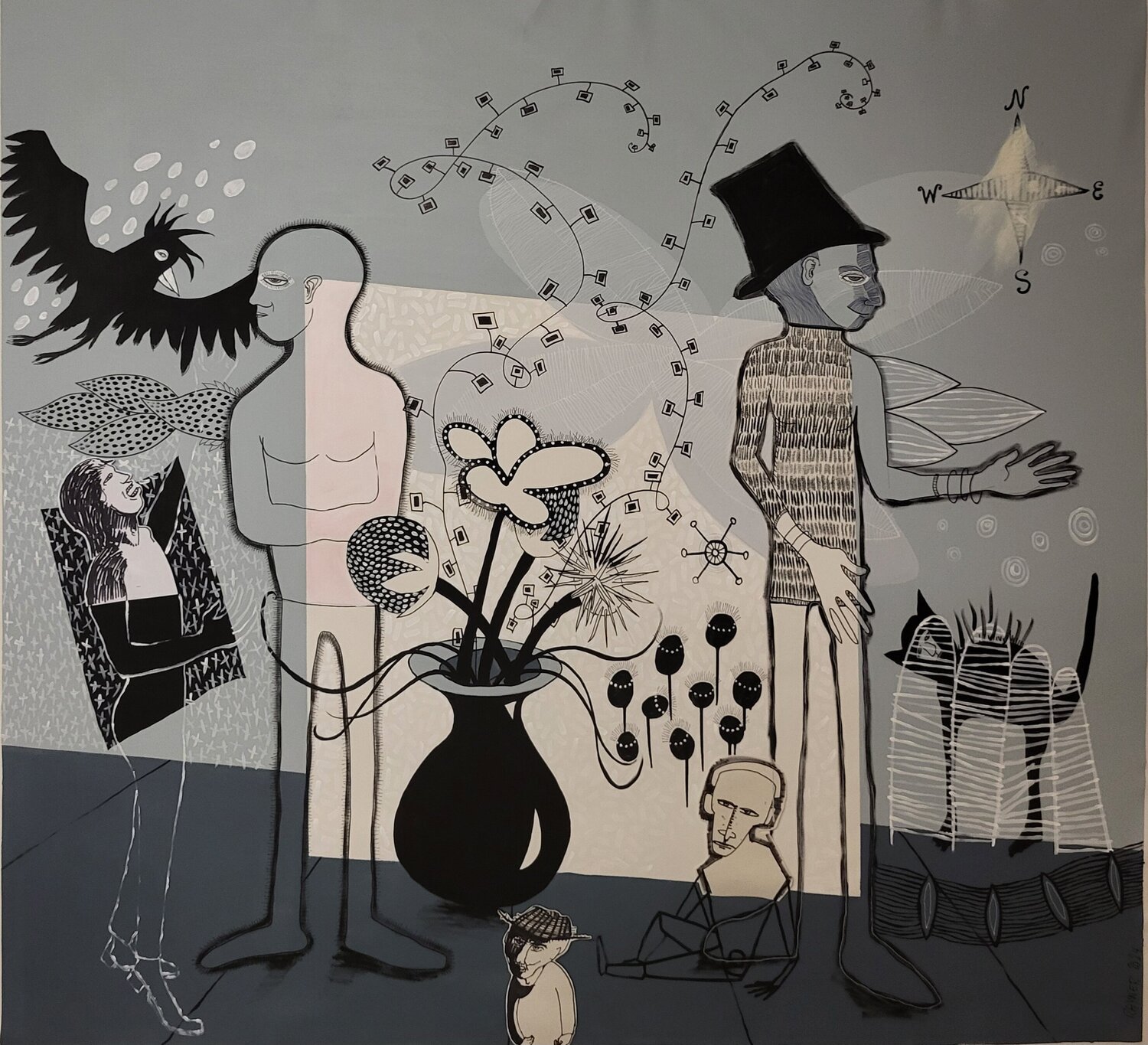 "Cat in a cage, bird on the wing" de Marc Rayner (2024) : Peinture ...