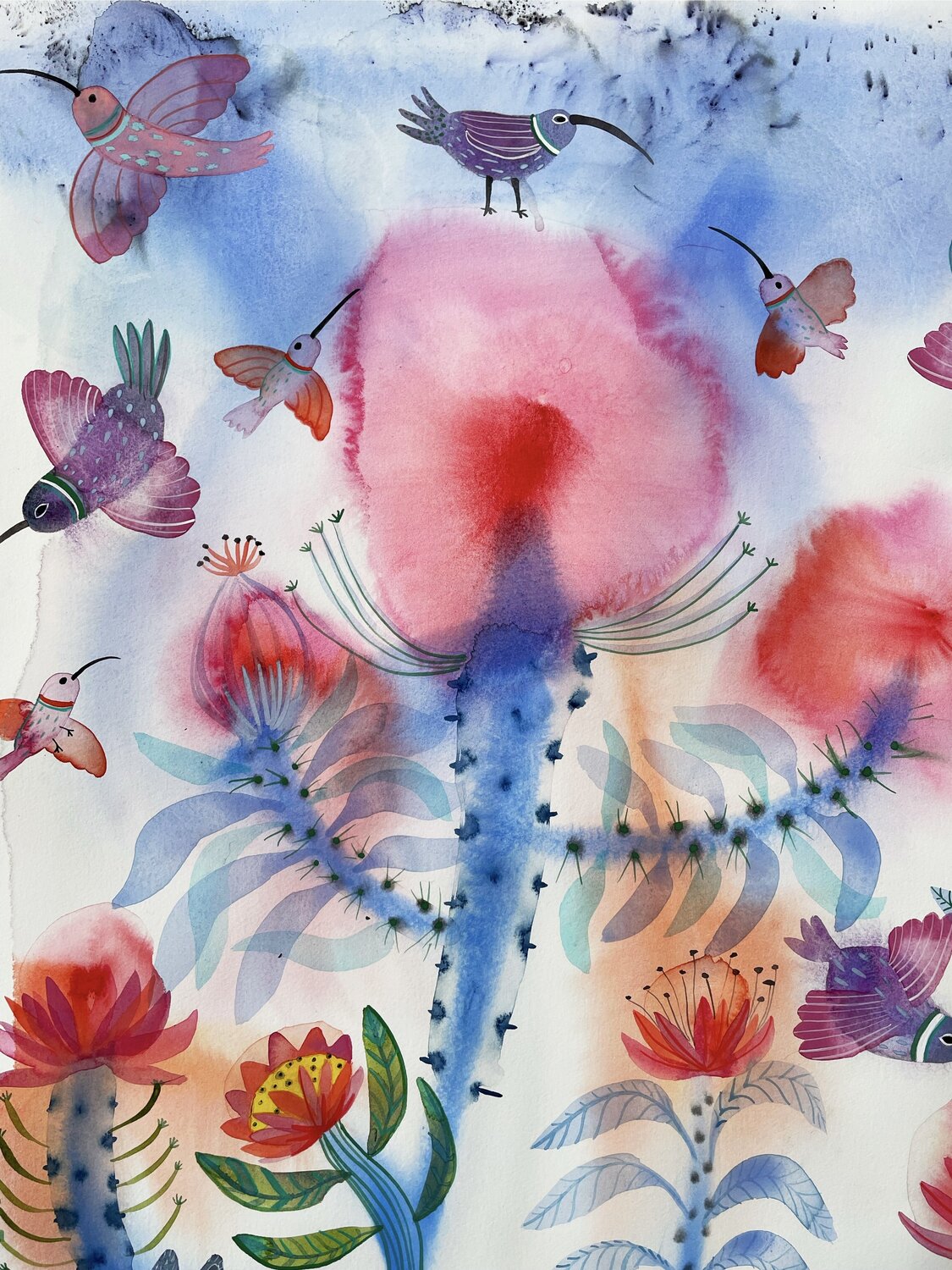 Dal lupo nascono i fiori von Sofia Battisti (2023): Werk auf Papier Aquarell, Bleistift auf ...