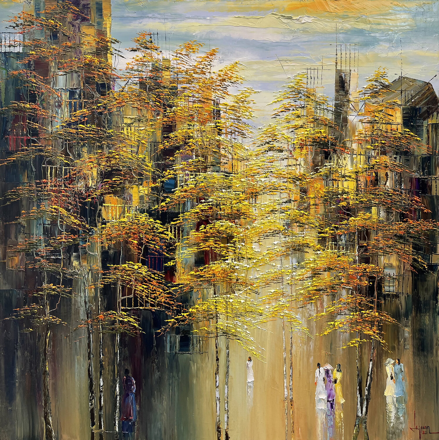 Fall-The leaf changes season by Quan Le (2022) : Painting Oil on Canvas ...