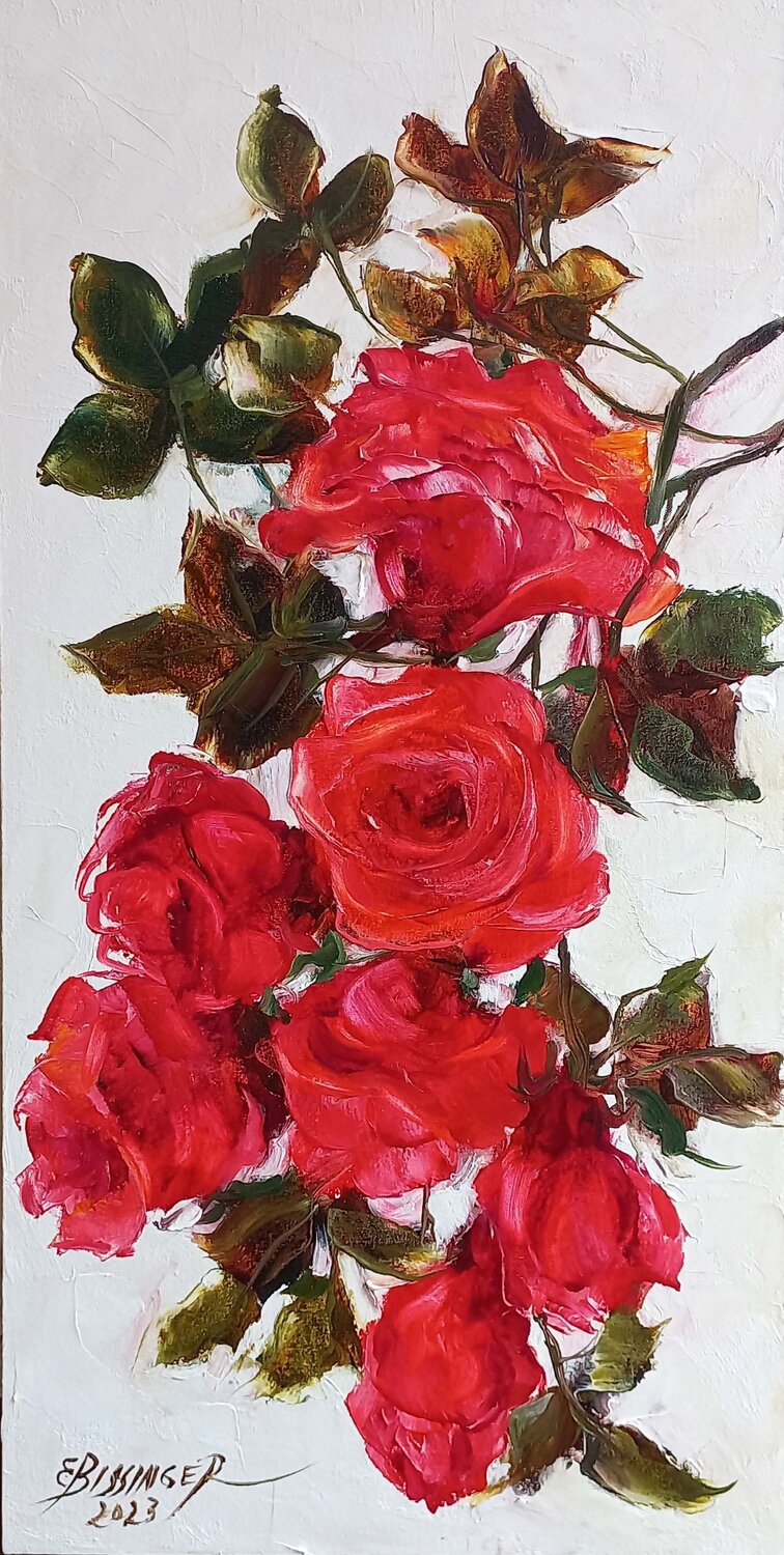 Trandafiri rosii catifelati by Elena Bissinger (2023) : Painting Oil on ...