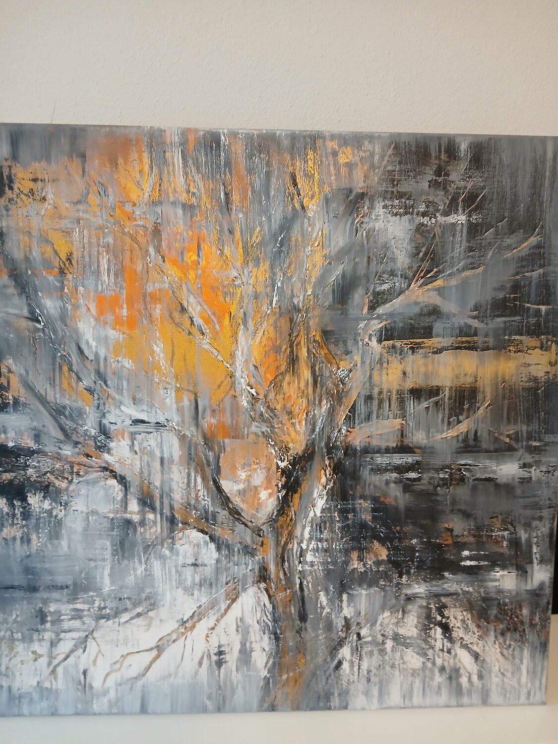 Silence of the rain von Cassia (2025): Malerei Acryl, Vergoldung auf ...