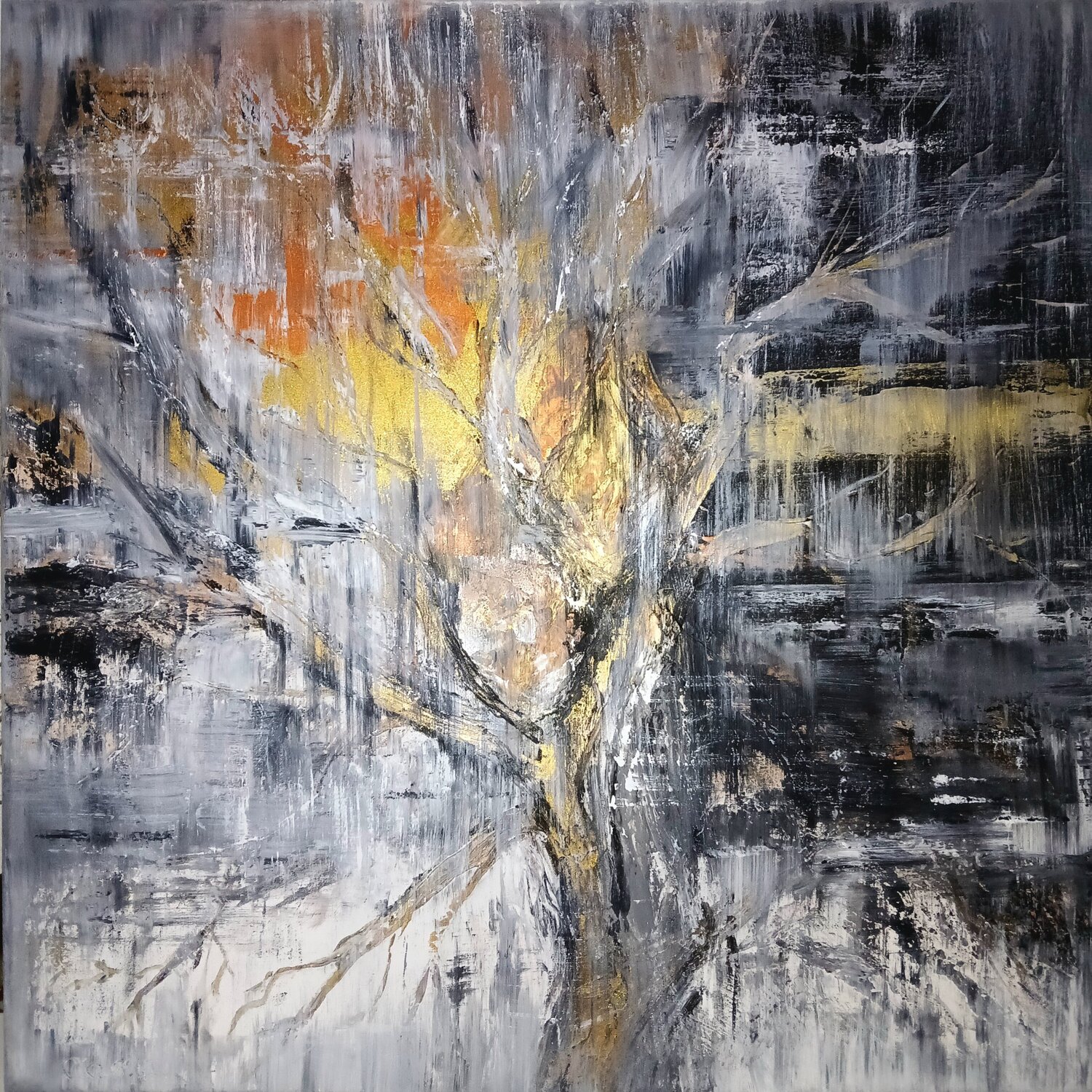 Silence of the rain von Cassia (2025): Malerei Acryl, Vergoldung auf ...