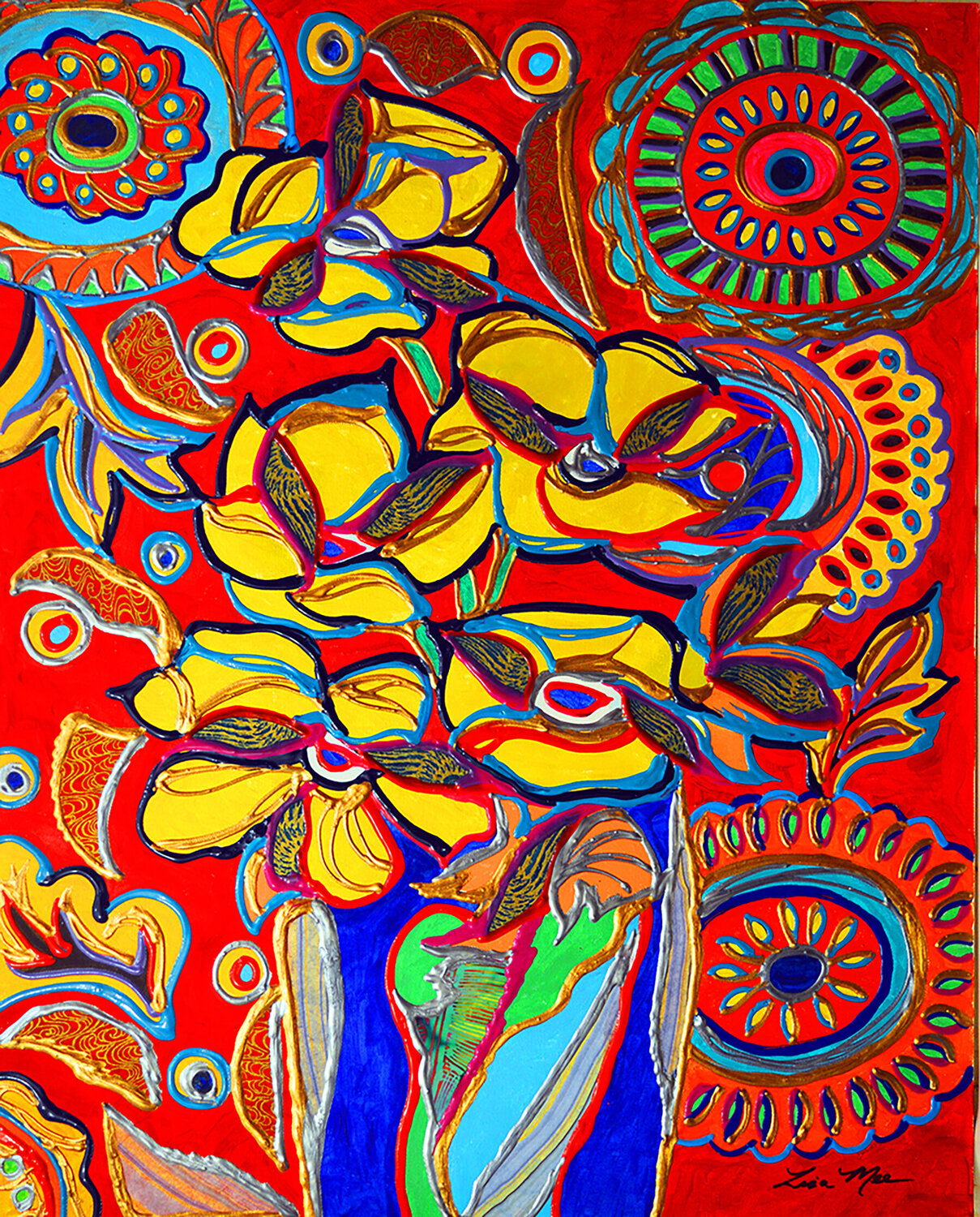 Crimson Jubilation by Lisa Mee (2022) : Painting Acrylic, Gilding on ...