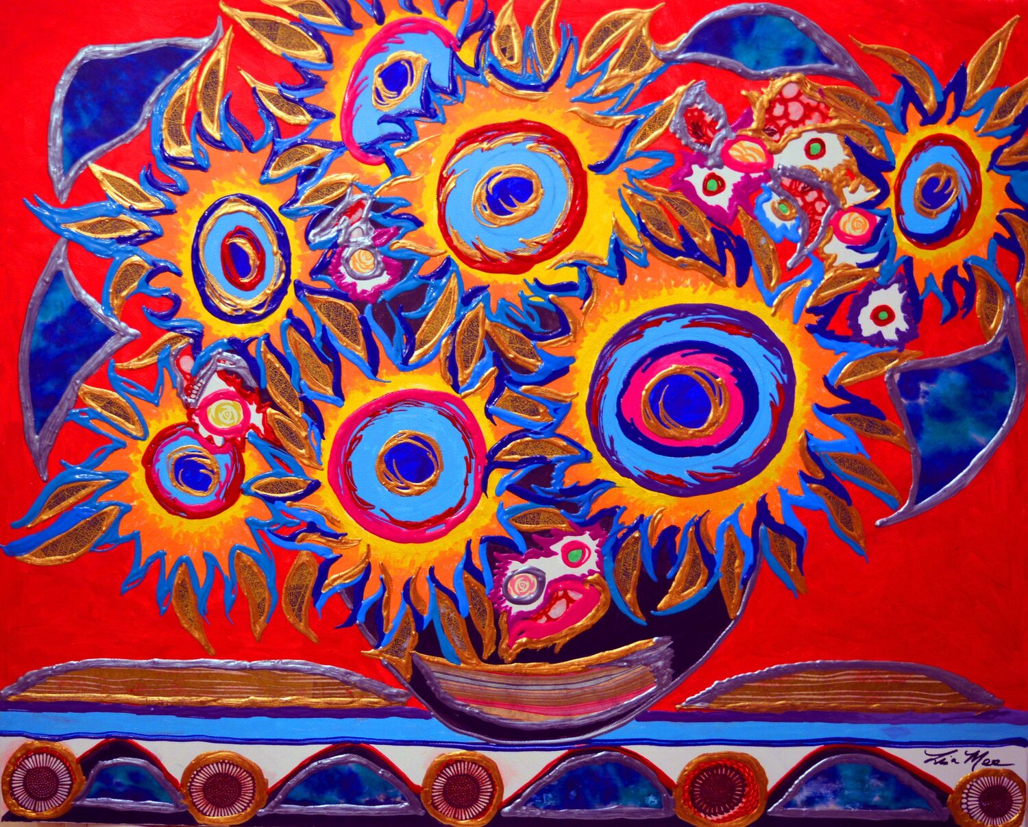 Spirited Sunflowers de Lisa Mee (2023) : Peinture Acrylique, Dorure sur ...