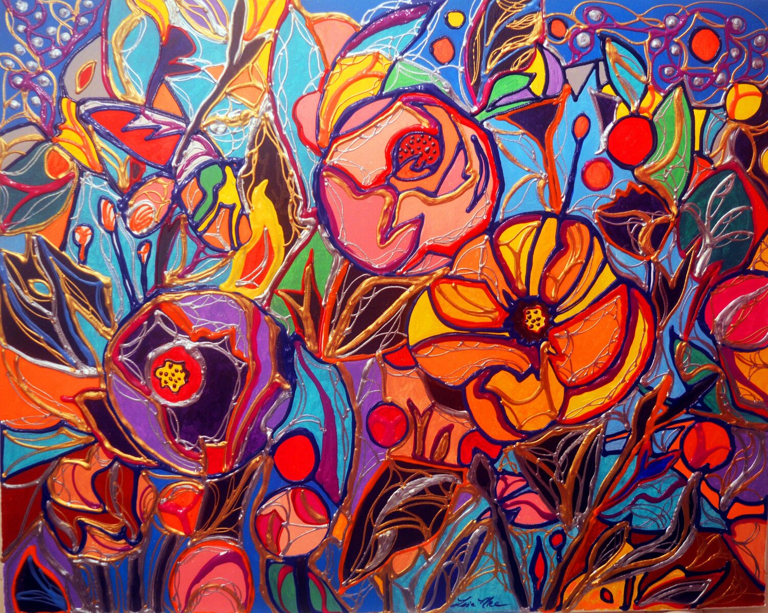 Floral Harmony by Lisa Mee (2020) : Painting Acrylic, Gilding on Canvas ...