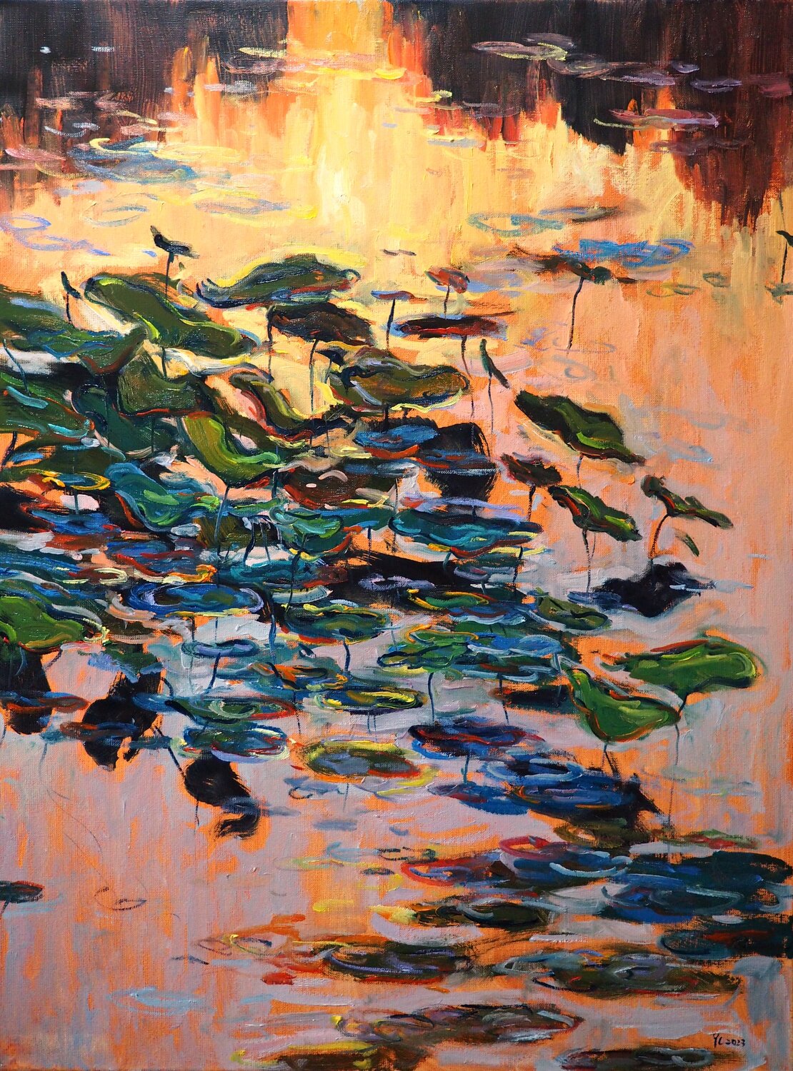 Lotus Leaves by Yuanyuan Liu (2023) : Painting Oil on Canvas - Singulart