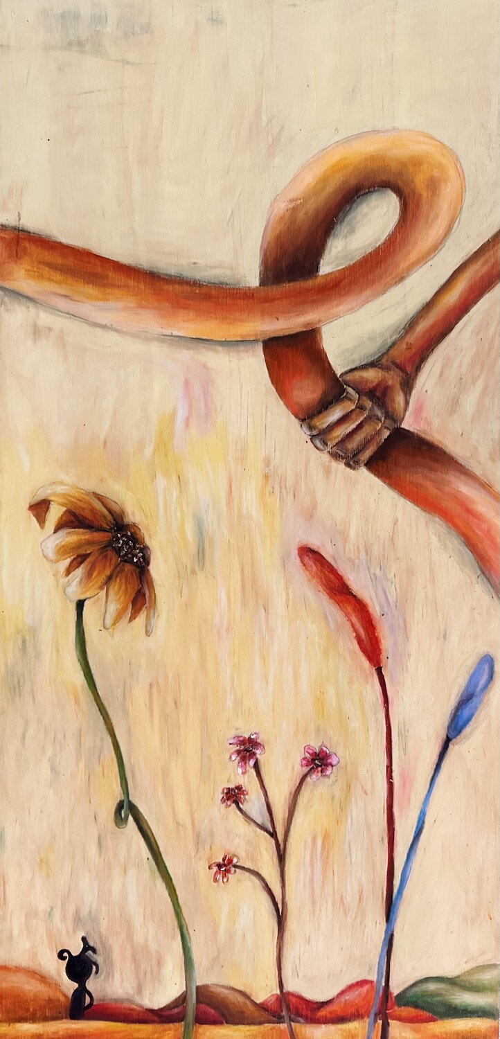 The Out's von Amanda Flowers (2022): Malerei Wachsmalstift auf Holz ...