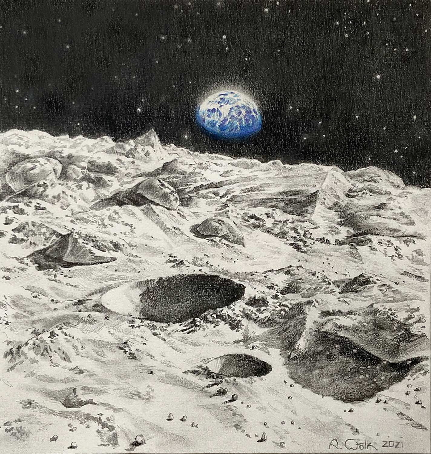 Moon Drawing Colored Pencil