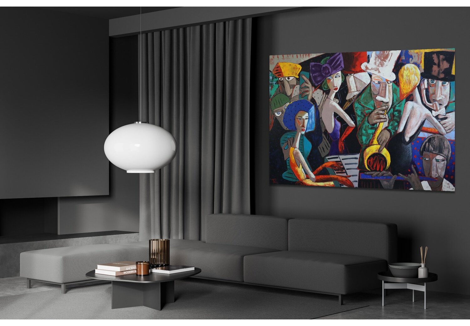 Lady in Red and her Jazz Band by Ta Byrne (2024) : Painting Oil on ...