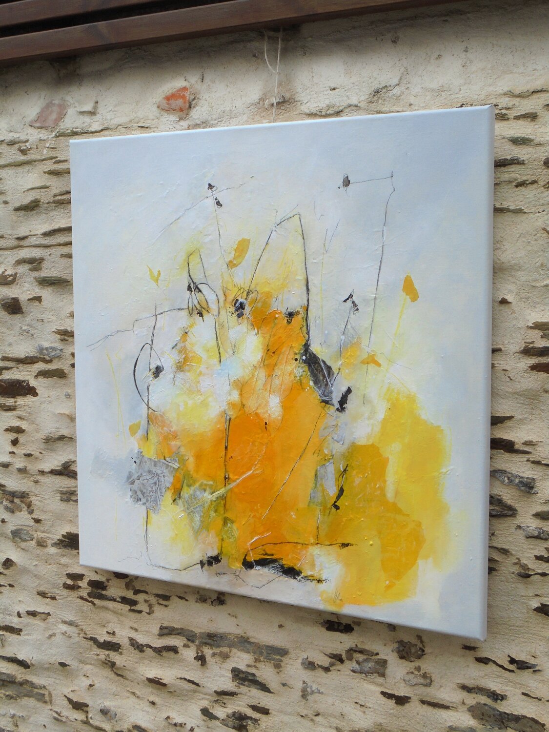 FANENT LES FLEURS von Han (2024): Malerei Acryl, Collage auf Leinwand ...