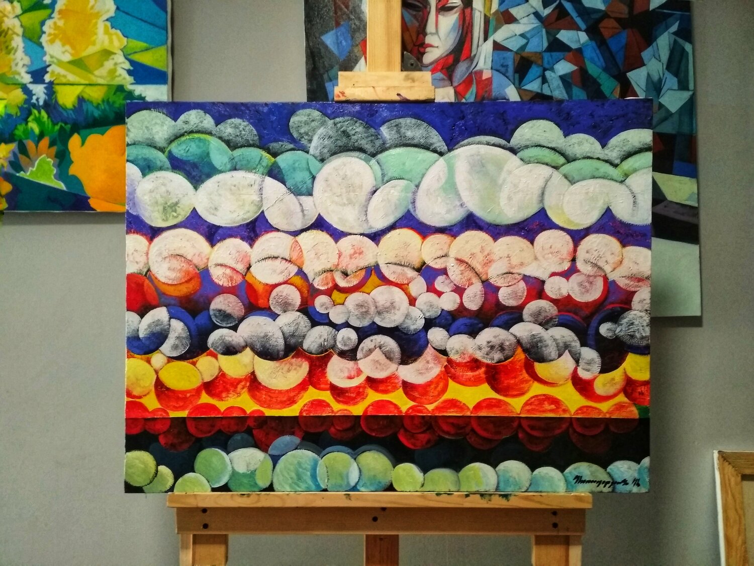 Unique sunset (60x80cm, cubism, oil painting, ready to hang) by Artsrun ...