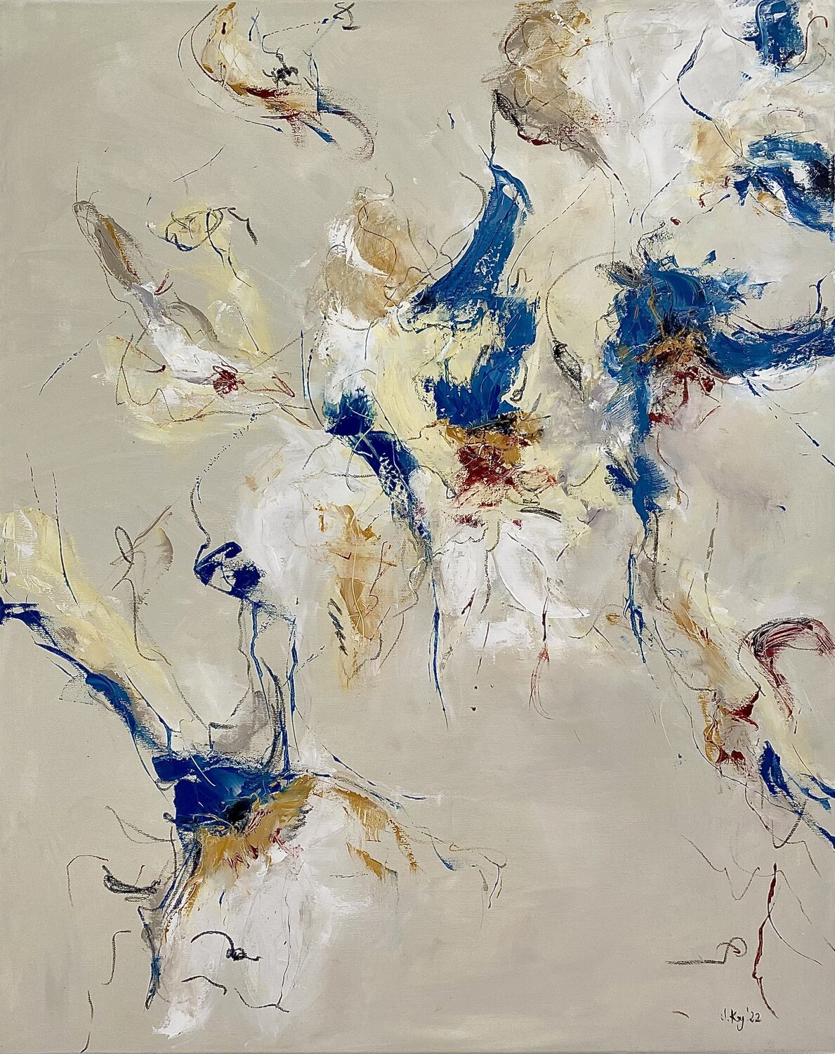 Flowers falling by Sabine Kay (2023) : Painting Oil, Pastel on Canvas ...