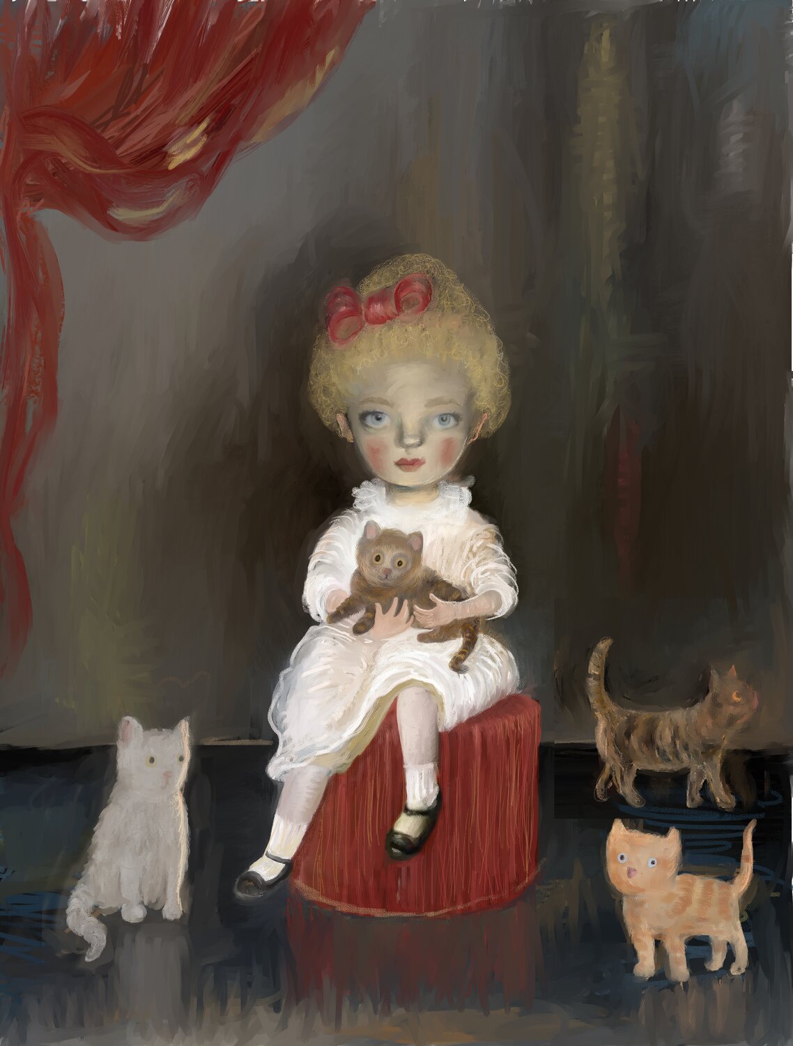 Four Cats by Catherine Denvir (2024) : Painting Oil on Canvas - Singulart
