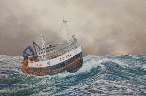 HOMEWARD BOUND IN HEAVY SEAS von Peter Goodhall (2025): Malerei Öl auf ...