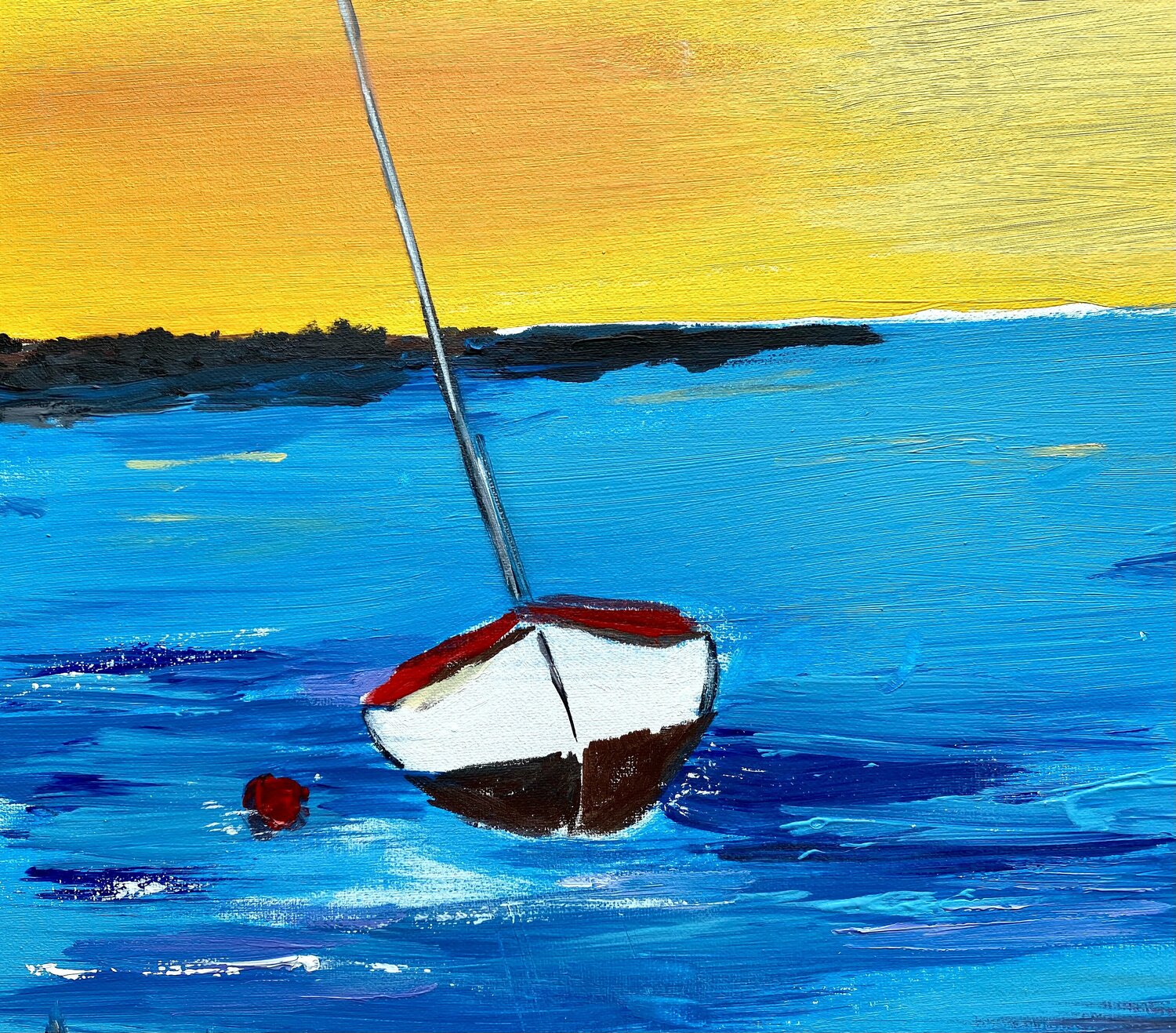THE RED AND WHITE SAILBOAT von Mr Mindwash (2021): Malerei Acryl auf ...