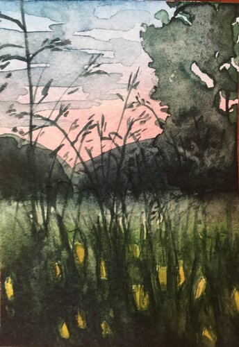 Misty field at dusk by Hazel Griffiths (2018) : Painting Watercolor on ...