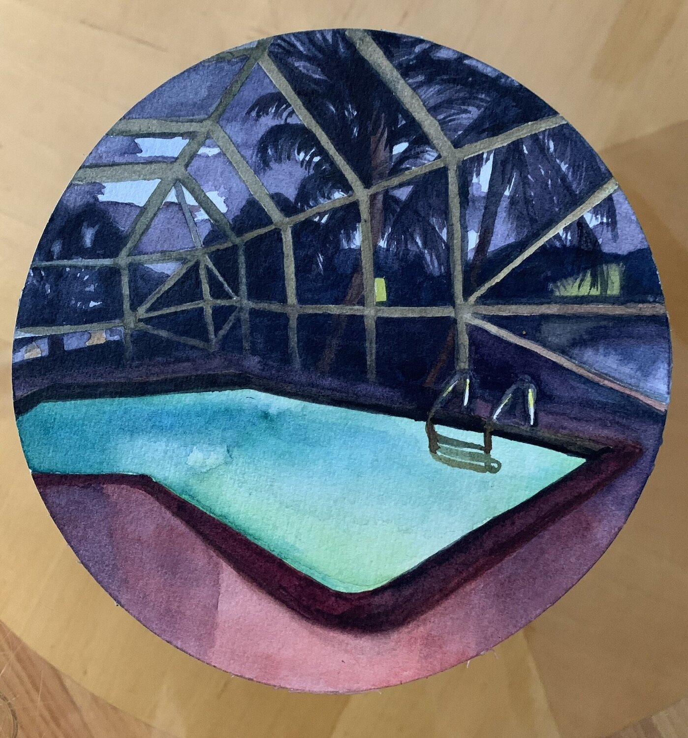 Night by the pool by Hazel Griffiths (2022) : Painting Watercolor on ...
