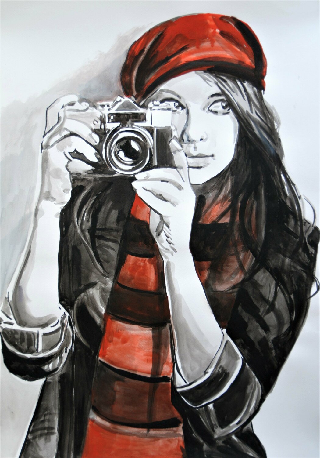 Girl with camera / 72 x 50.5 cm by Alexandra Djokic (2020) : Drawing ...