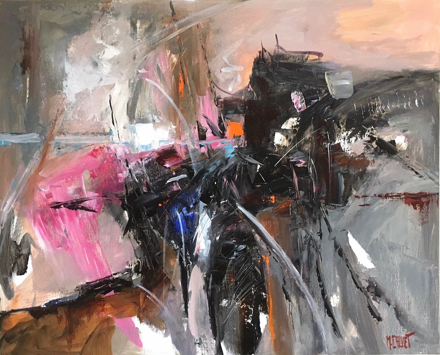 ABSTRACT ORANGE AMBIANCE by Michel Calvet (2021) : Painting Acrylic on ...