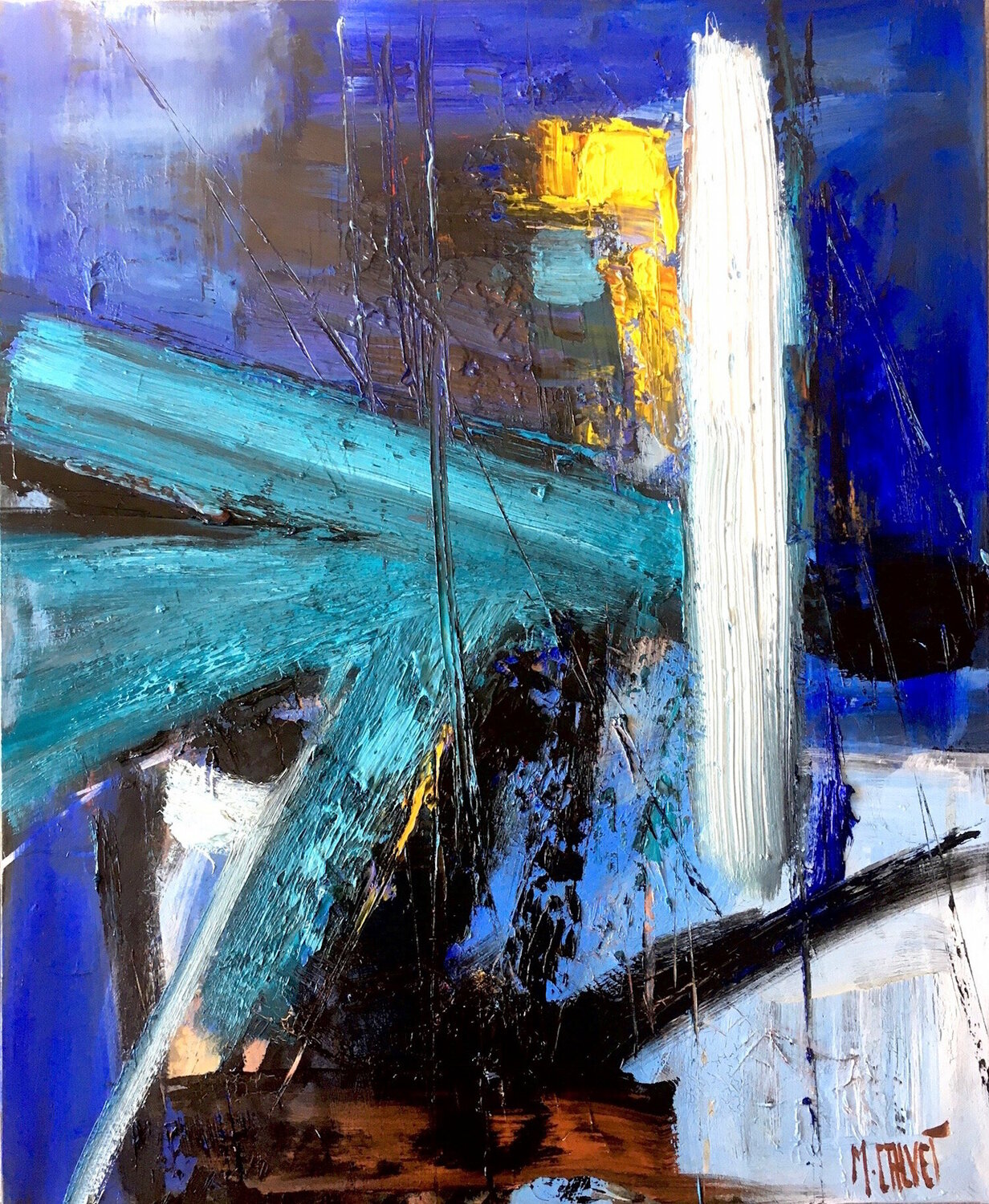 EMERALD LINES by Michel Calvet (2022) : Painting Oil on Canvas - Singulart