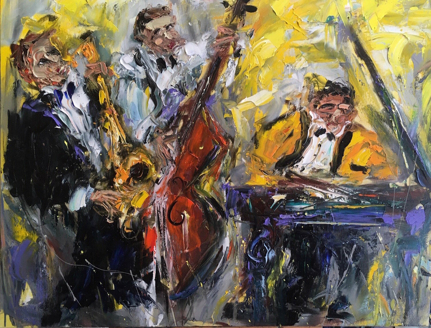 le trio de jazz by Michel Calvet (2020) : Painting Oil on Linen - Singulart