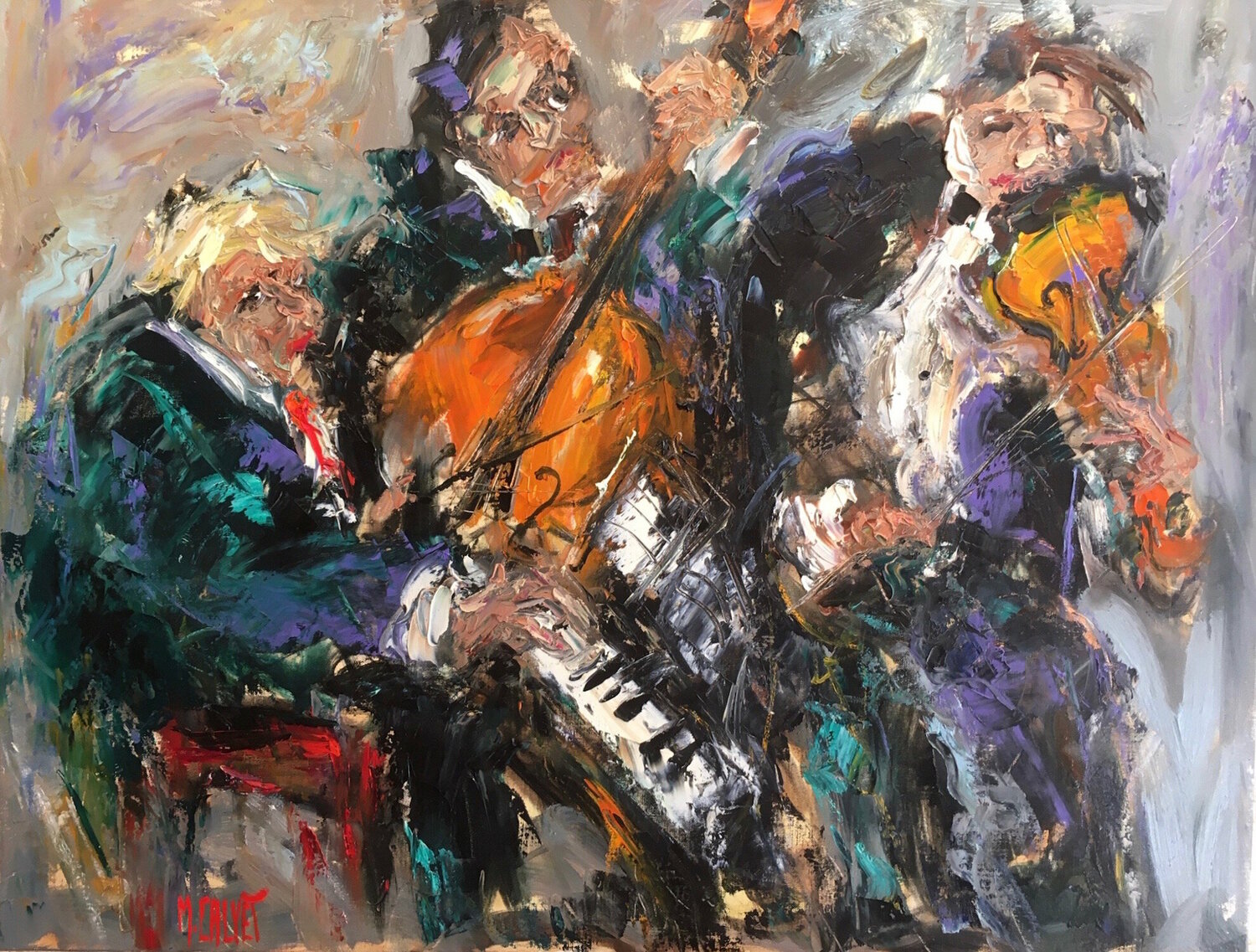 trio , violons et piano by Michel Calvet (2020) : Painting Oil on Linen ...