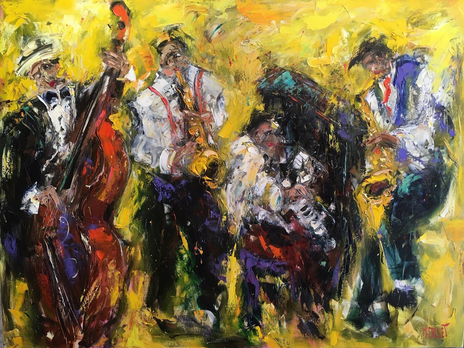 le quartet de jazz by Michel Calvet (2020) : Painting Oil on Linen ...