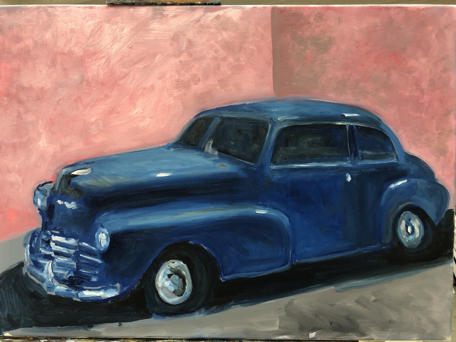 The blue car by Anders Post (2023) : Painting Oil on Canvas - Singulart