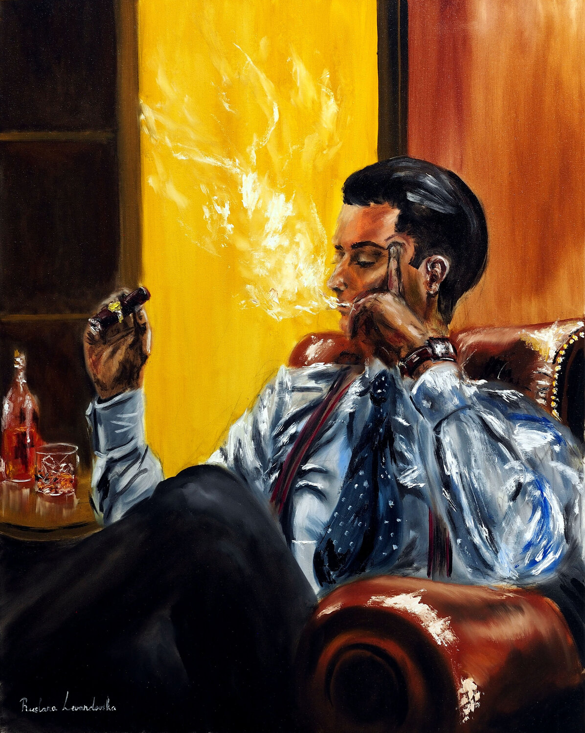Gentleman with a Cigar by Ruslana Levandovska (2023) : Painting Oil ...