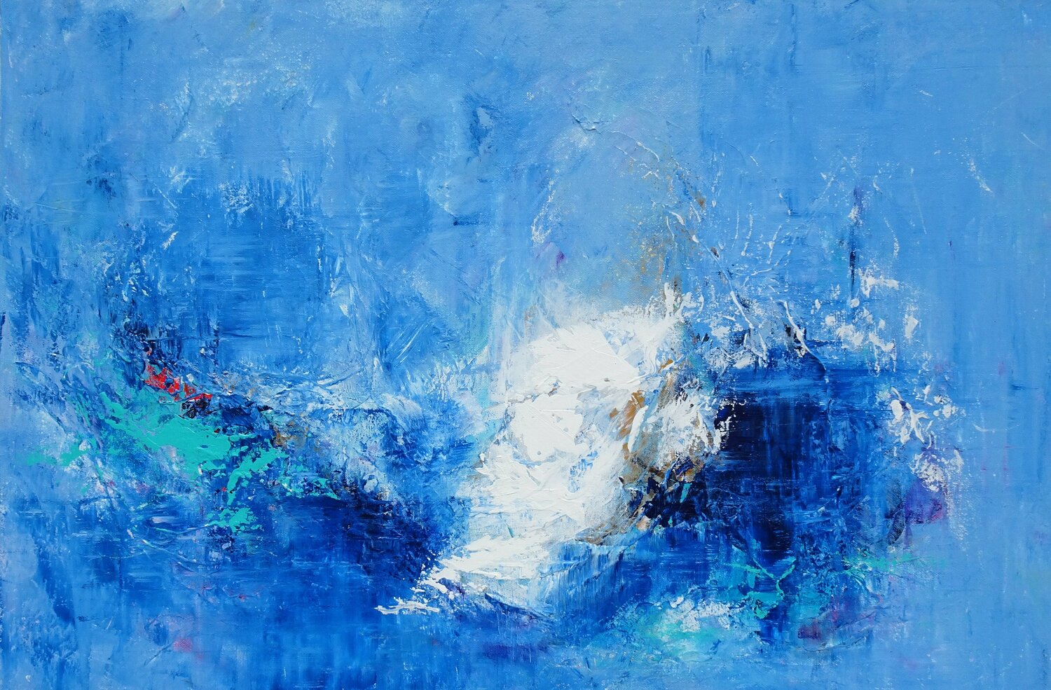 Large Blue Abstract Landscape Textured Painting Blue, White, Navy ...