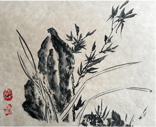 Roc et herbes de Catherine Hoang (2025) : Œuvre sur papier Encre de ...