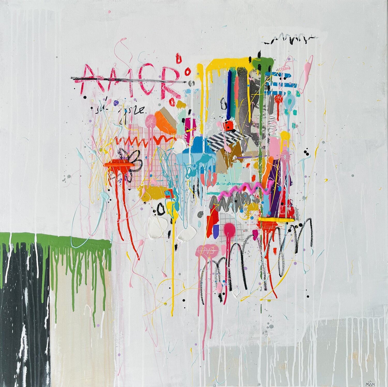 AMOR ET JOIE von Mam (2022): Malerei Acryl, Collage auf Leinwand ...