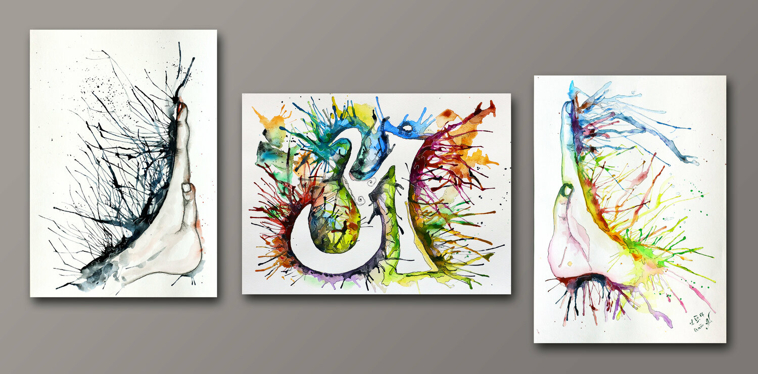 AUM, spiritual asymmetrical watercolor triptych by Anait by Anastasia ...